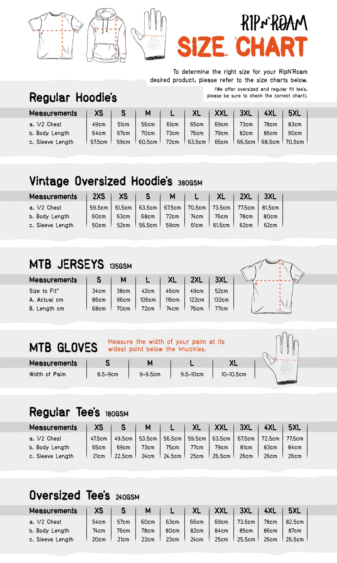 RipN'Roam Size Chart